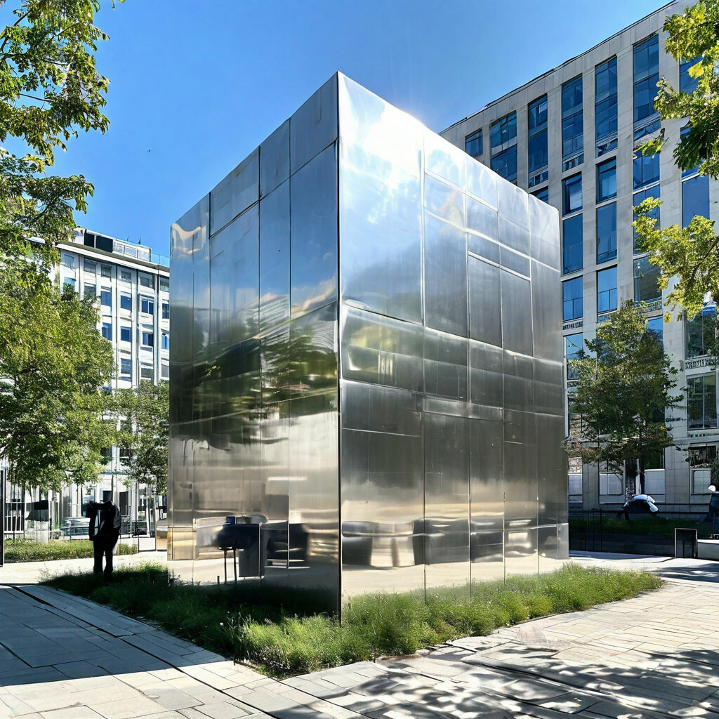 "Draw a large silver cube in the …" — image created in Shedevrum