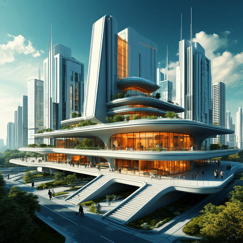 "Modern futuristic postcard for Architect's Day" — image created in ...
