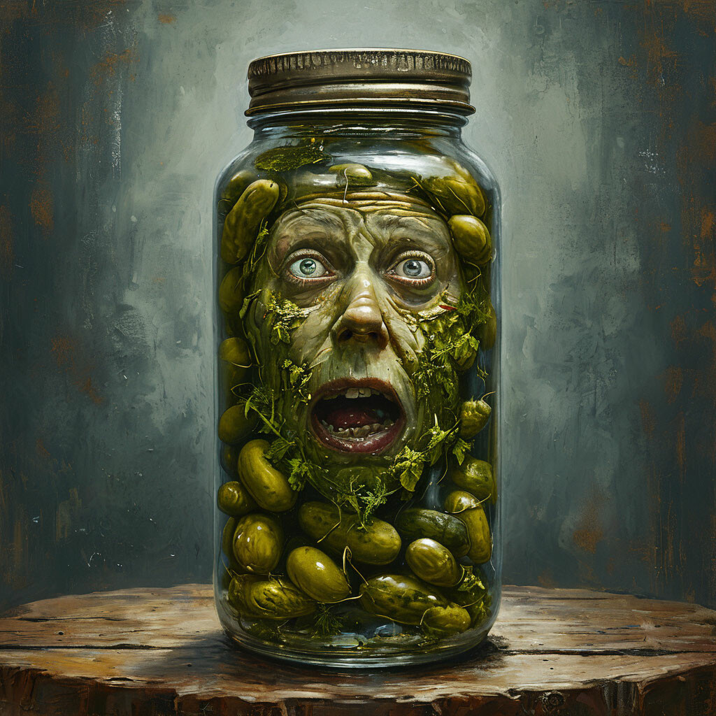 ". a man pickled in a jar, a horror, a nightmare" — image created in ...