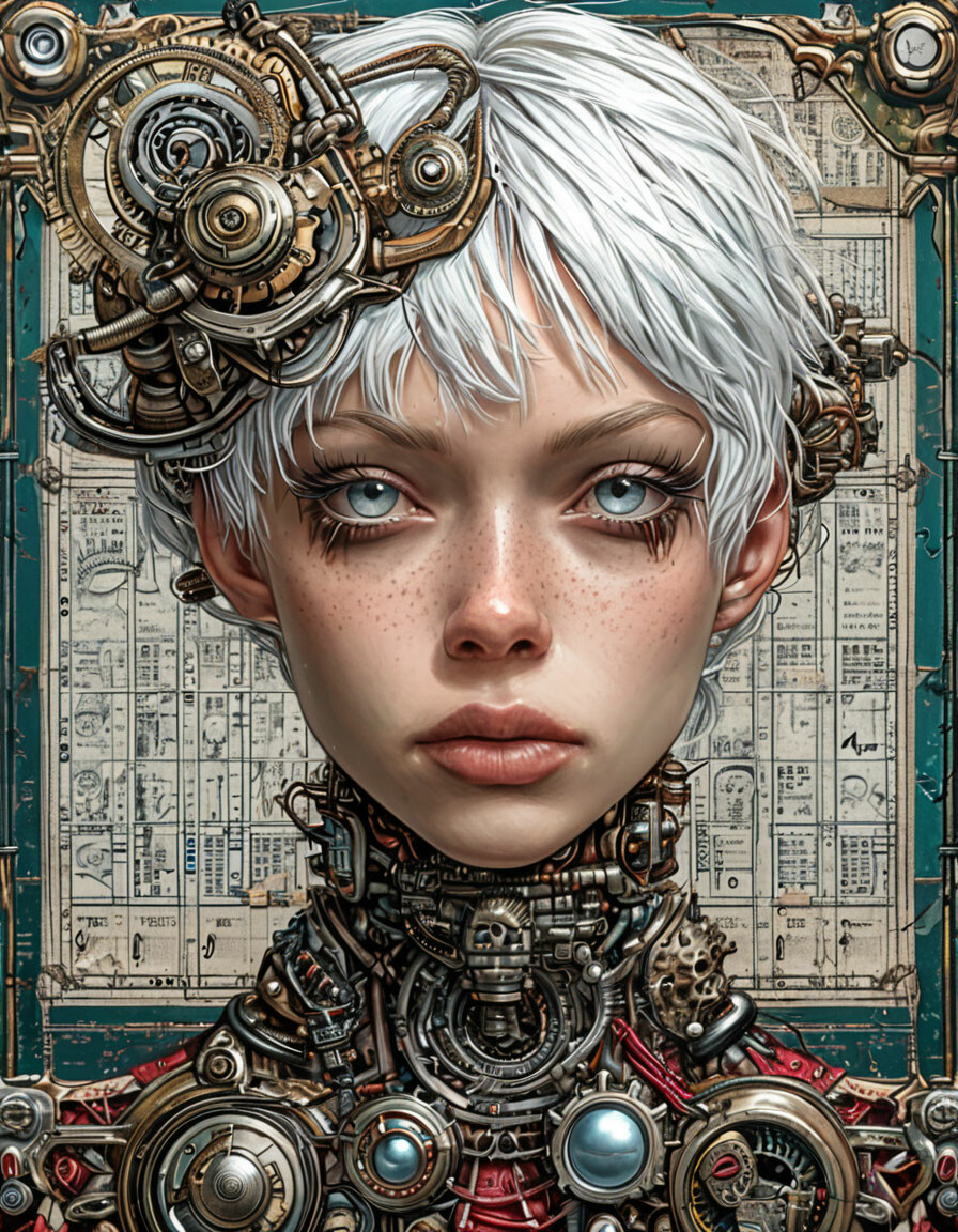 "Non-binary, white hair, silver eyes, full page d.rug fever dream ...