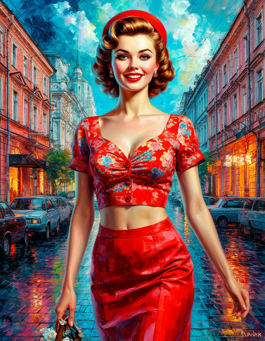 "Valery Barykin's style Russian noir "a-rush" - Soviet pin-up, double exposure, transparency of ...