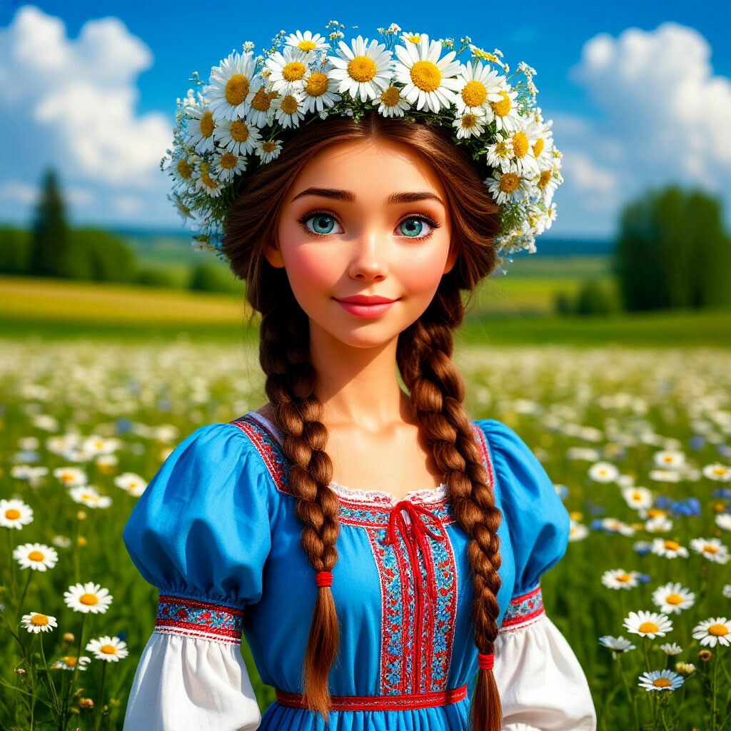 "Russian Russian field Moana with forget-me-nots, in a Russian sundress ...