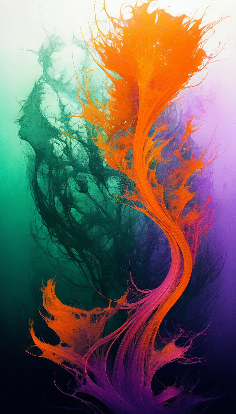 "🧚‍♀️🫦 close-up dancing, strong gust of wind gradients to dark green ...
