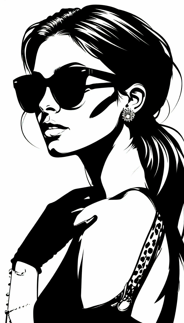 "Silhoette blanco negro de mujer hermosa con gafas de sol, estilo dfx, fácil …" — imagen creada ...