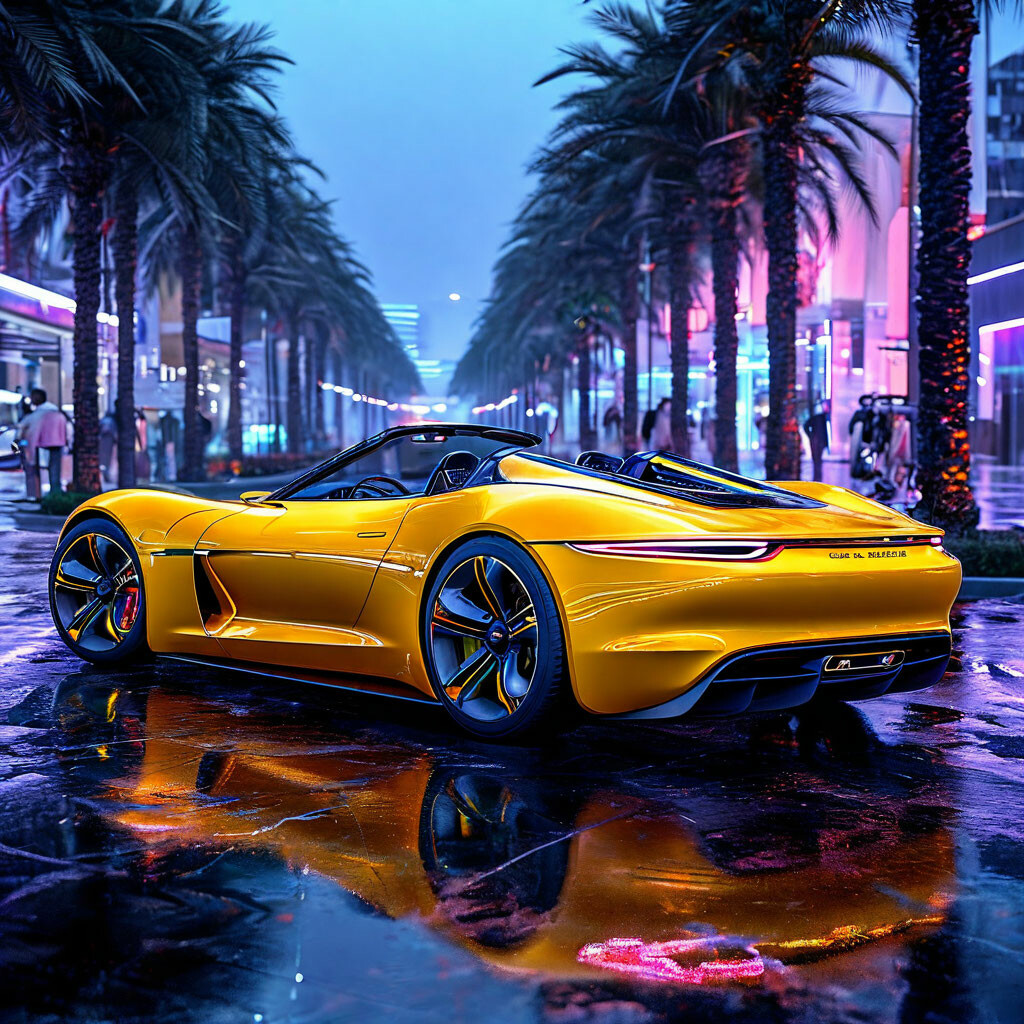 "The newest neon convertible car of the future with an open roof ...