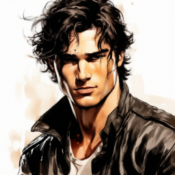 drawing, handsome guy, model, bionic, dark hair smirk, motorcycle comic ...
