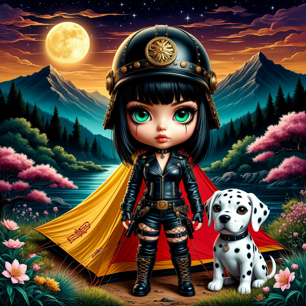 "A daring, determined samurai girl Chibi doll in a biker costume has ...
