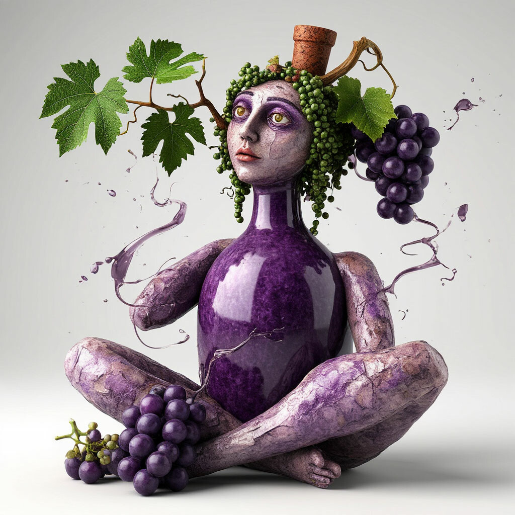 ". 3d,fantasy,Picasso, humanization, wine bottle with grape storm, pose ...