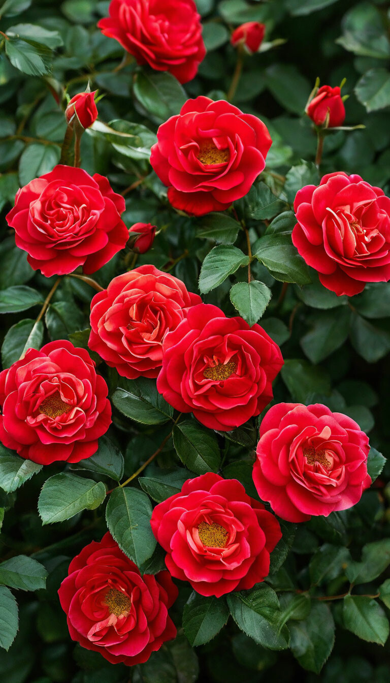 "Macro,flowers,bush of lush roses,red,green,top view,wildlife,long rays ...