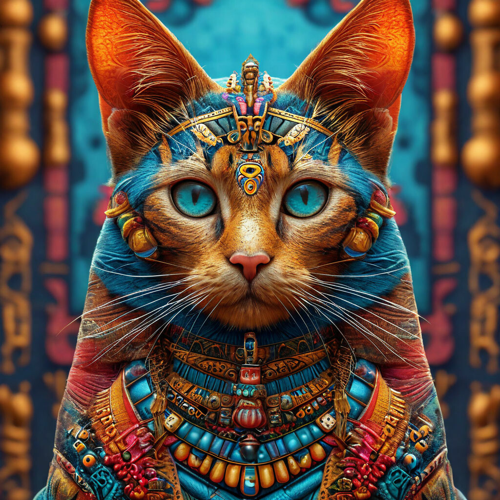 "Cat+3D graphics+bright colors+surrealism+Egypt" — image created in ...