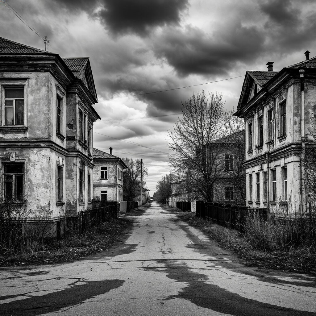 "Old sad city in the south of Russia , black and white photo , sadness ...