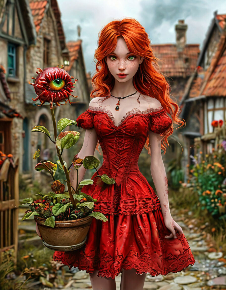 " Fantasy art. double exposure: 1) a very beautiful girl with red hair ...
