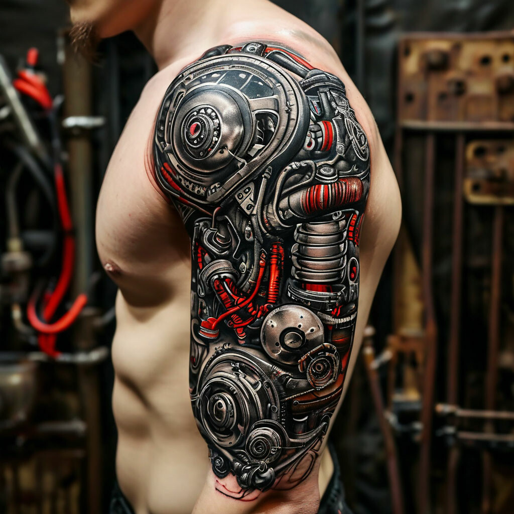 "Shoulder tattoo in biomechanics style. the whole arm. big details. in ...