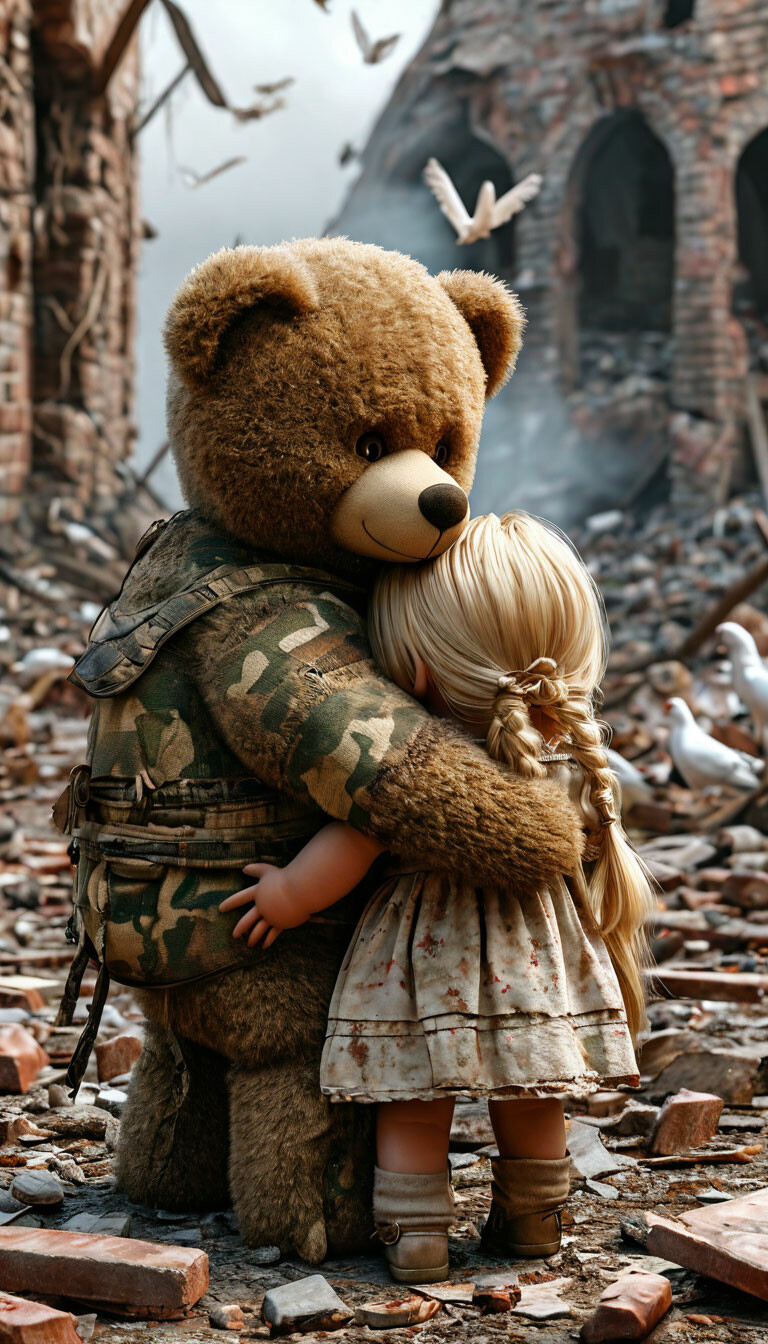 «Мир. вид со спины.грустный плюшевый…» — картинка создана в Шедевруме