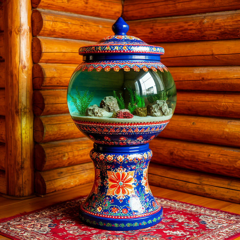 "Russian Russian aquarium on a pedestal painted with a Russian ethnic ...