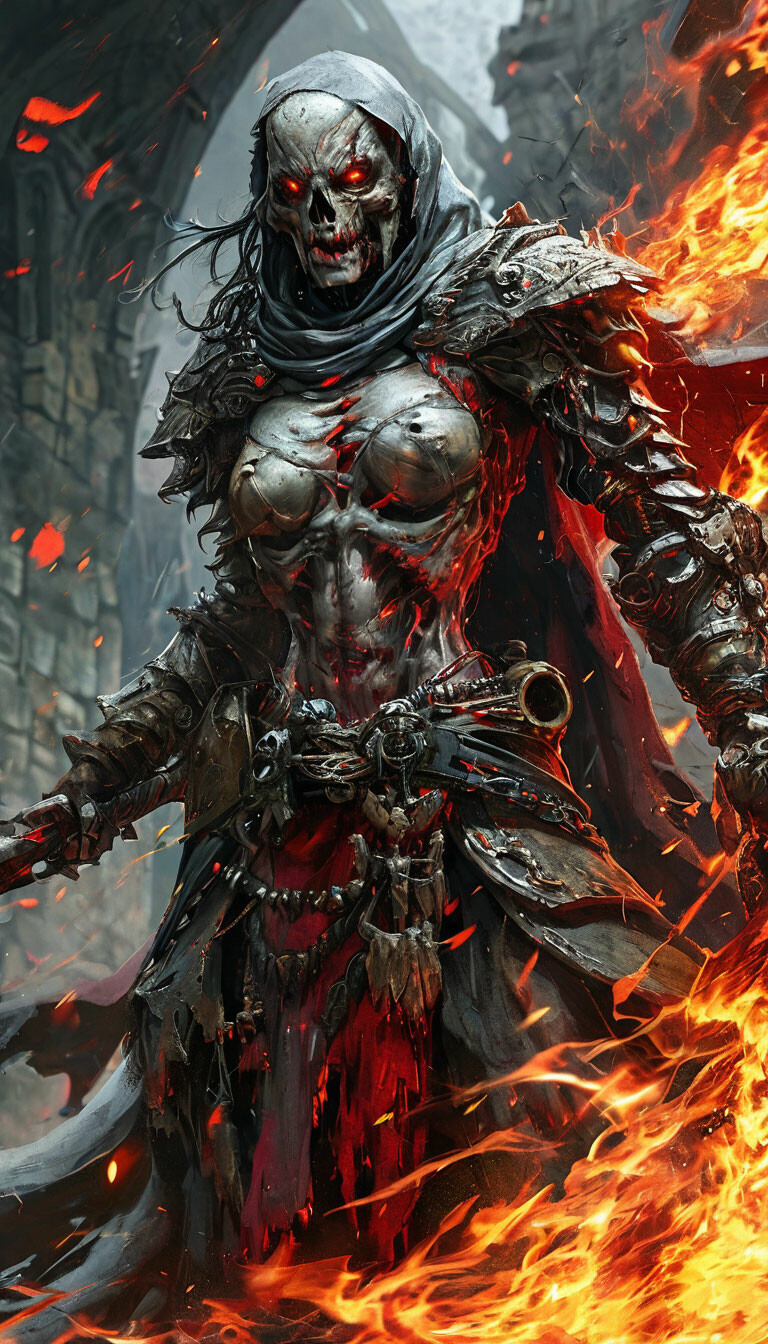 "A gray-red mythical two-faced creature with elements of Warhammer 4K ...