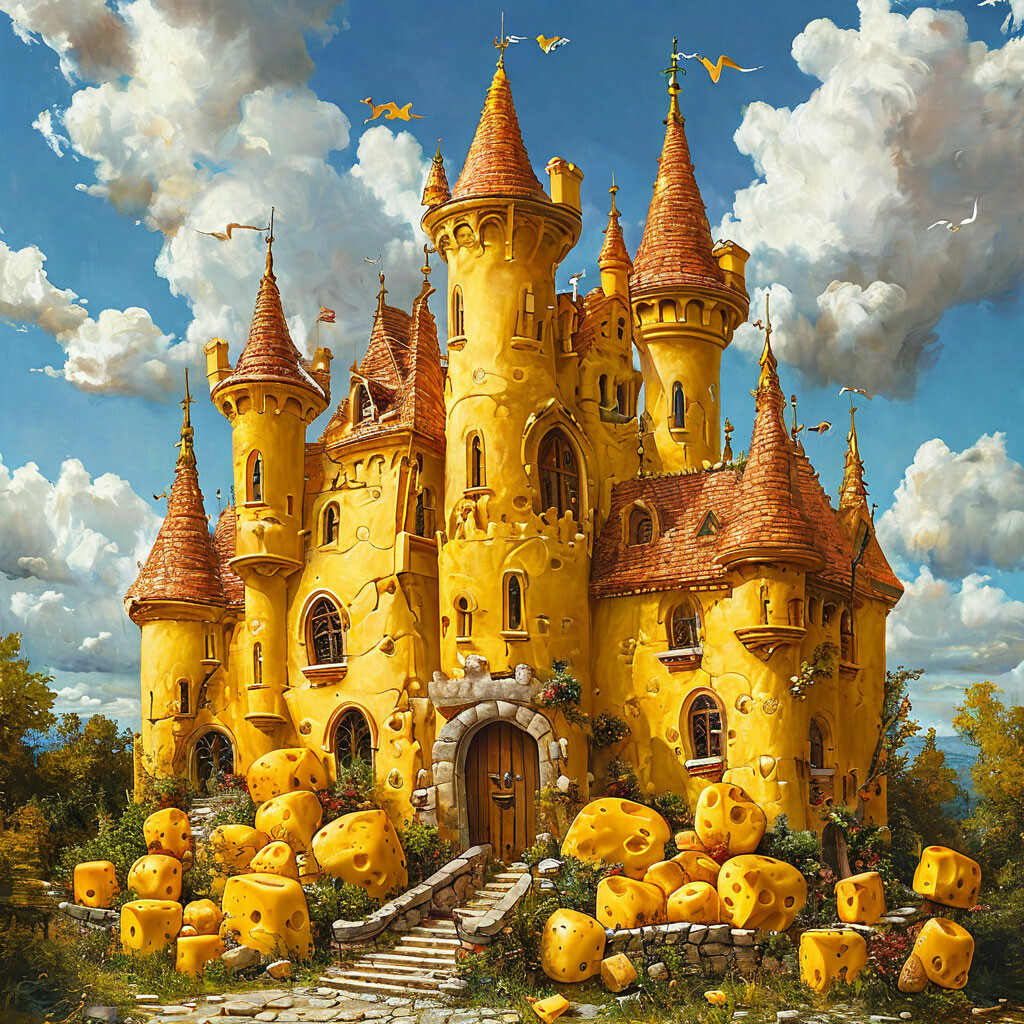 ". The castle is made of cheese the …" — image created in Shedevrum