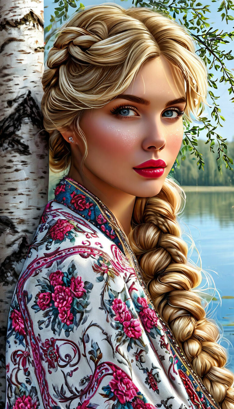 "Digital painting. The face of a beautiful Russian woman in a full-size ...