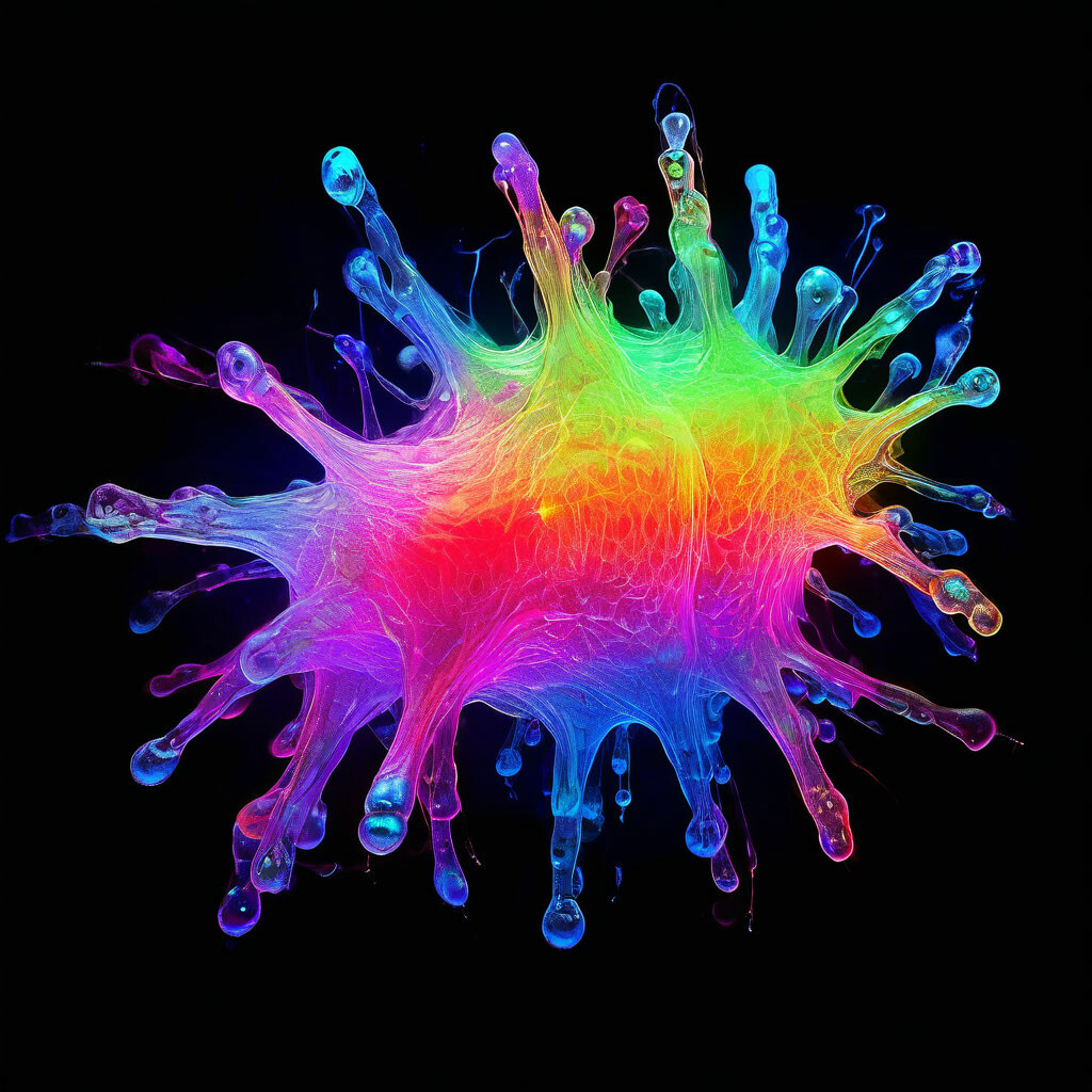 "Microbe, macro photography, holographic art created using luminous ...