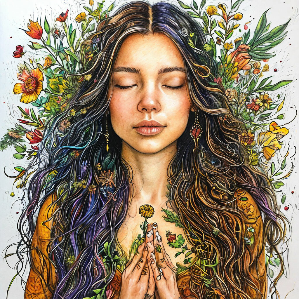 "Drawing with colored pencils, a woman with her hair down, Rituals to ...