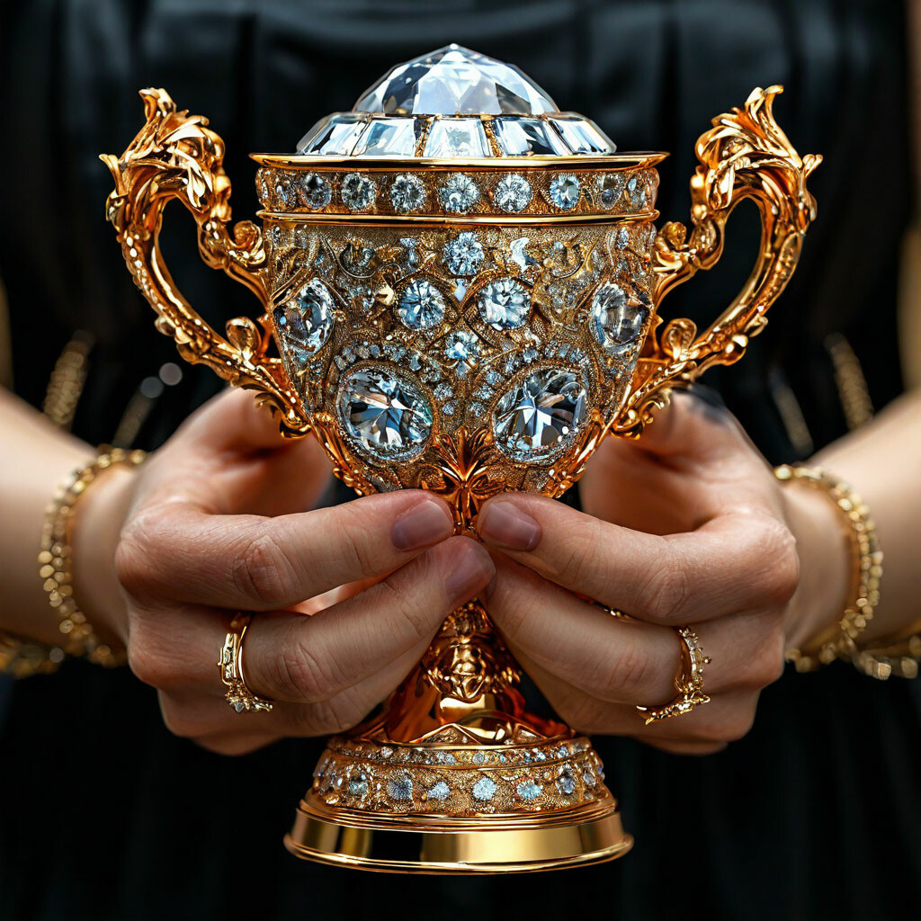 "3D,4k,two hands holding a diamond cup,gilding,precious stones,high ...
