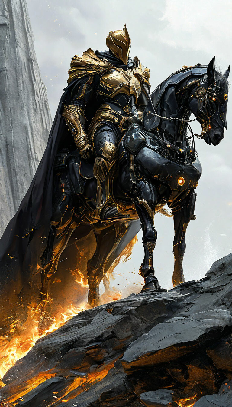 "🤍 A powerful Golden Knight in a cape…" — image created in Shedevrum
