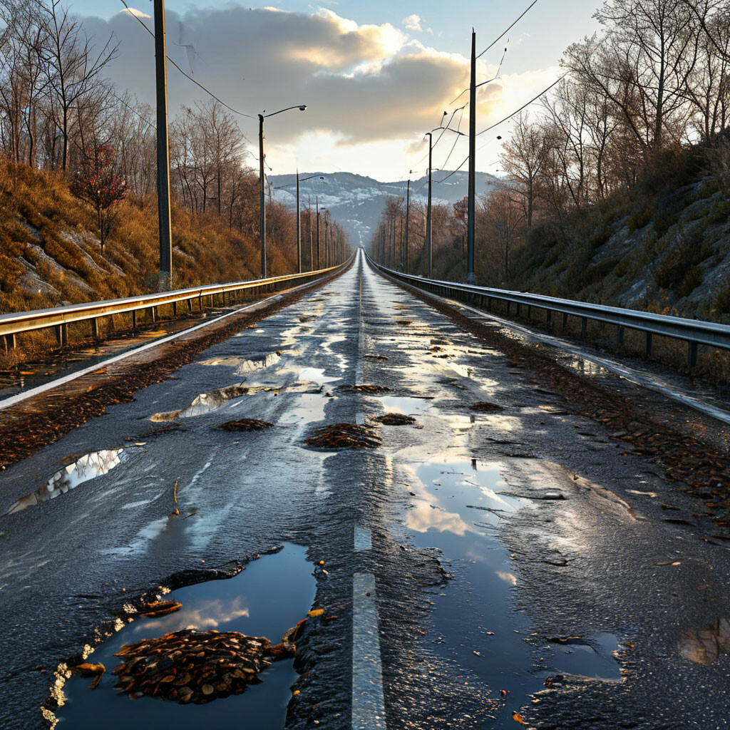 "Realistic autobahn potholes" — image created in Shedevrum