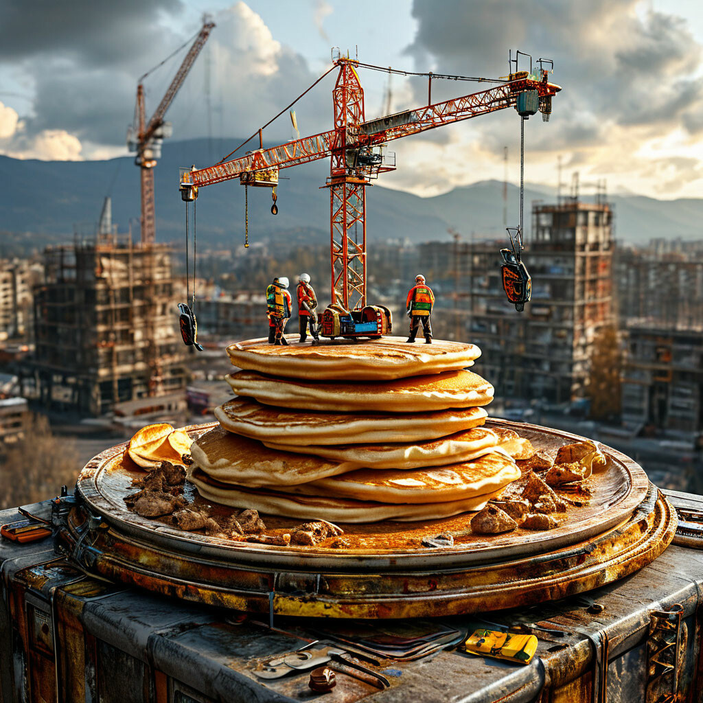 "A huge plate, on it lies a huge thin pancake and on top of it small ...
