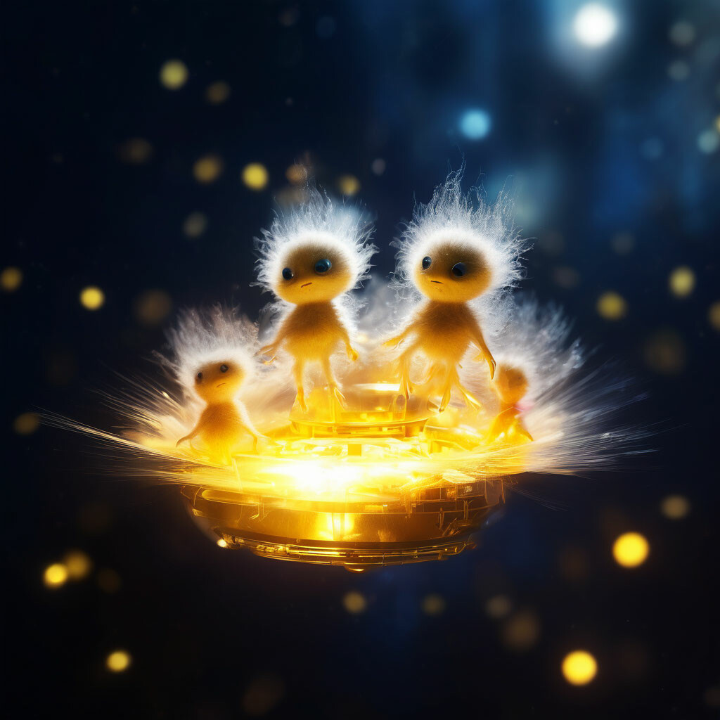 "Circling around the watermelon are tiny fluffy three zoomorphic micro ...
