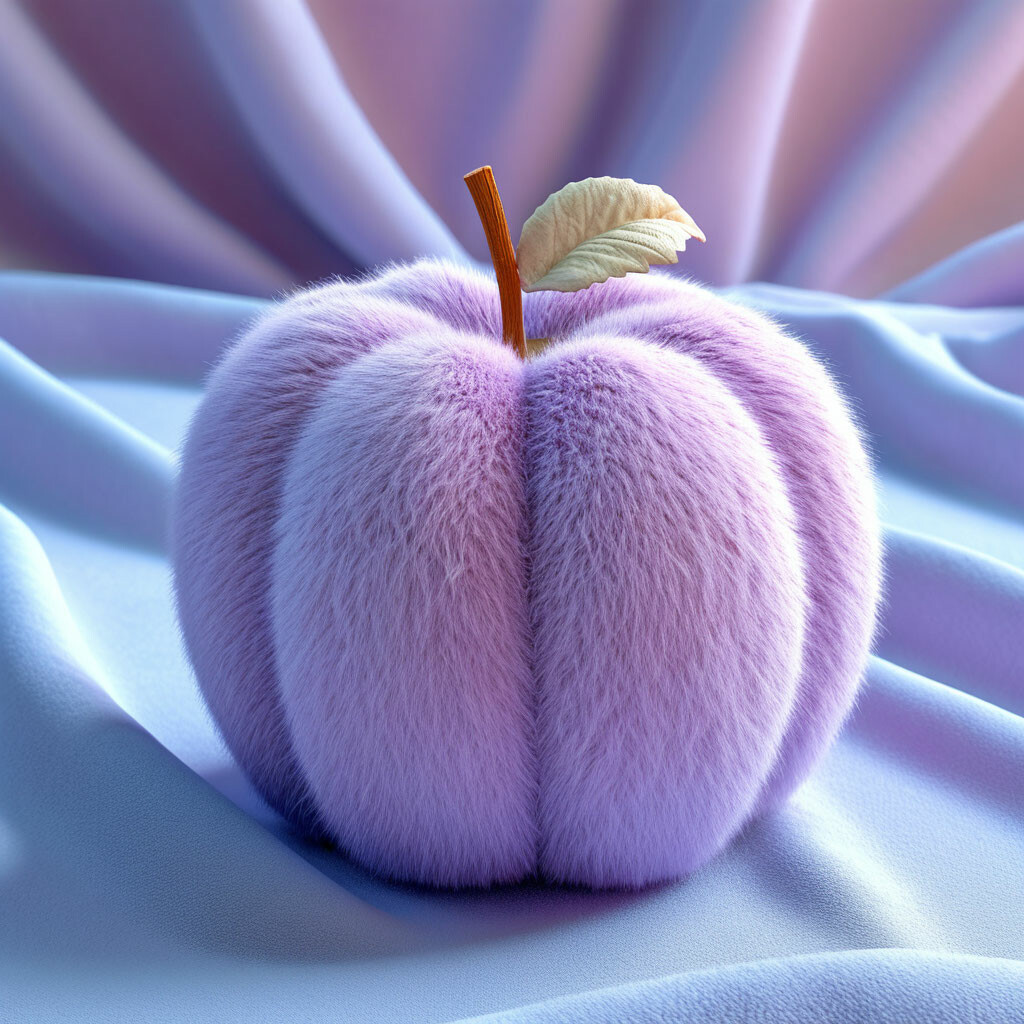 ". soft fur apple, soft pastel purple, surrounded by beautiful fluffy ...