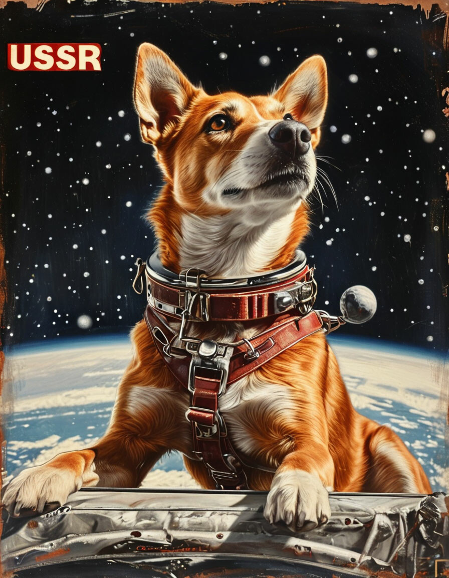 "Computer art, Laika, the first cosmonaut dog, on the Sputnik-2 ...