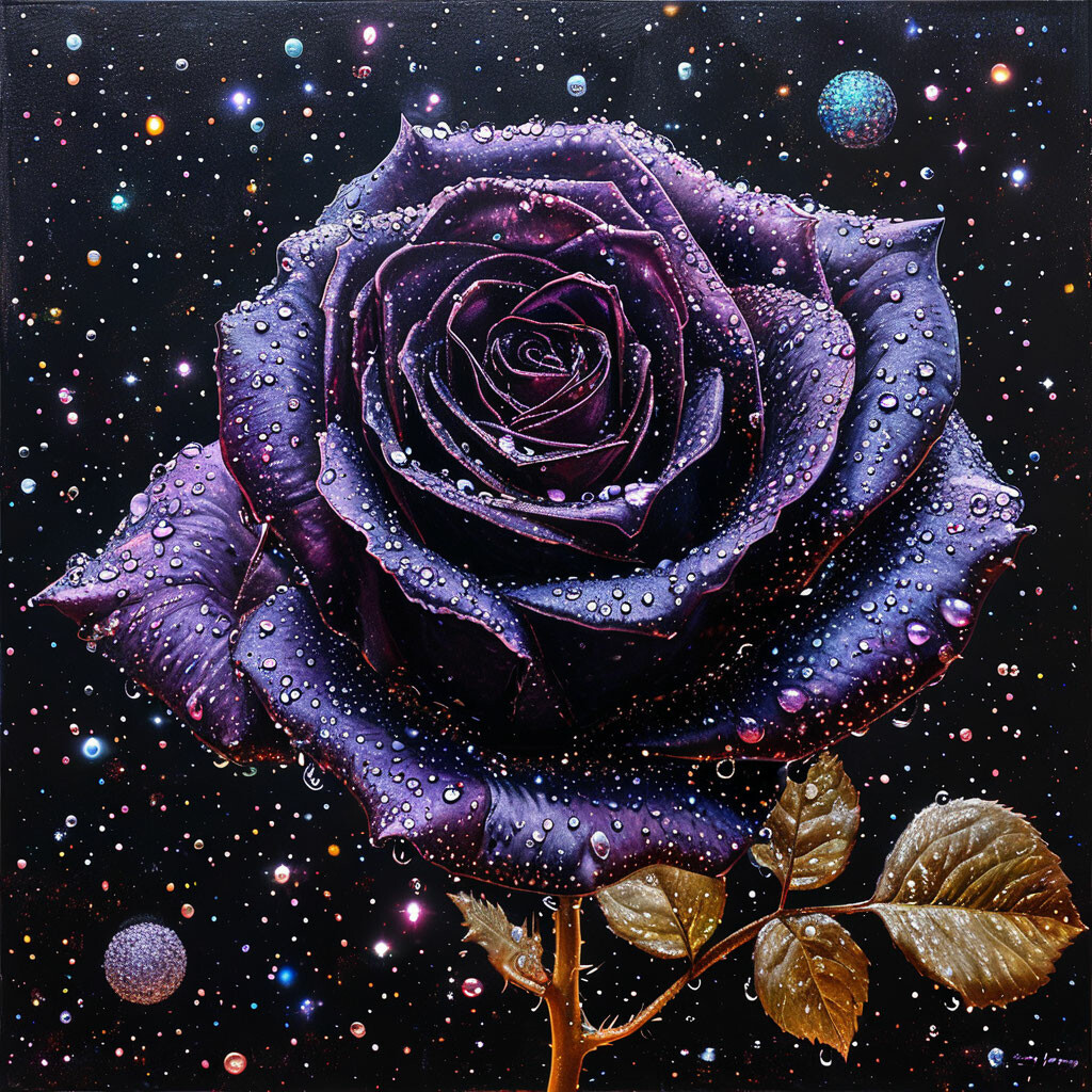 "Black rose double exposure, classic painting The solar system ...