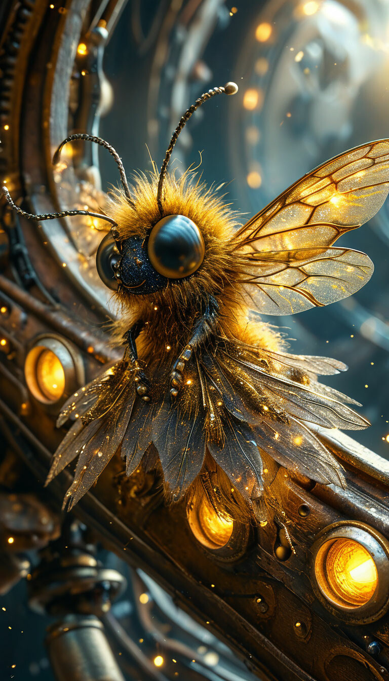 "Spirals of bright galaxies on an aircraft.A micro bee furry creature ...