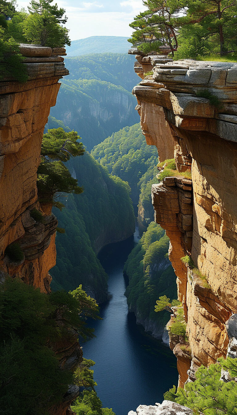professional photo from the height of a high cliff, view down ...