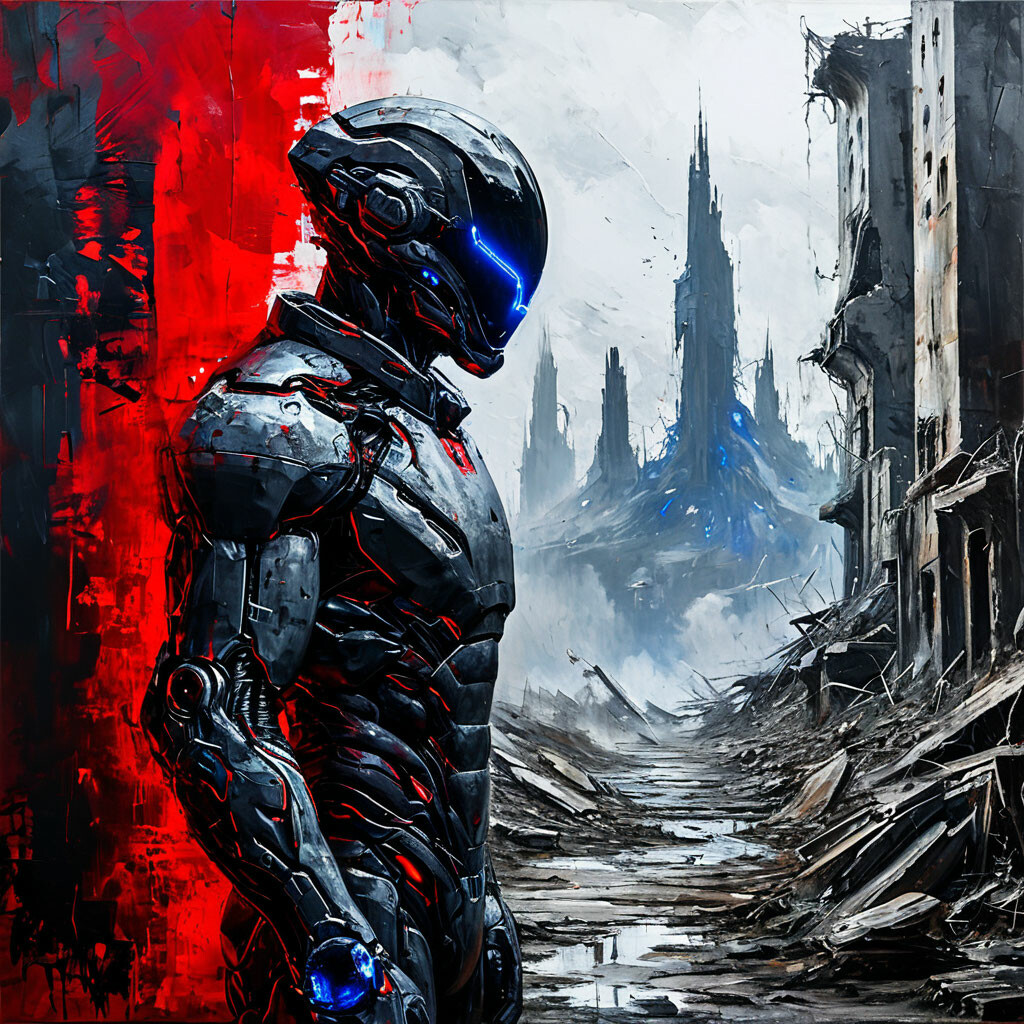 "The painting consists of 3 colors: red, black, white. abstract ...