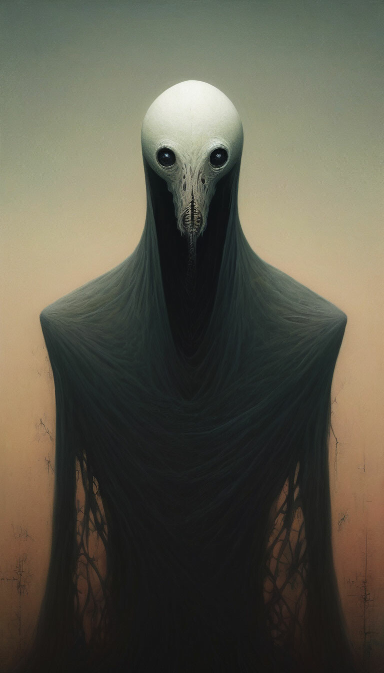 "Portrait of a faceless creature in the style of Zdzislaw Beksinski ...