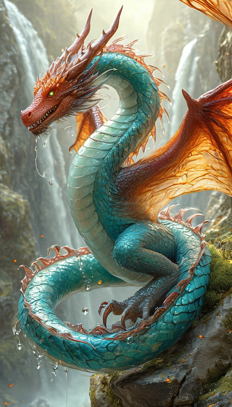 "A flowing dragon made of transparent jelly with iridescences of ...
