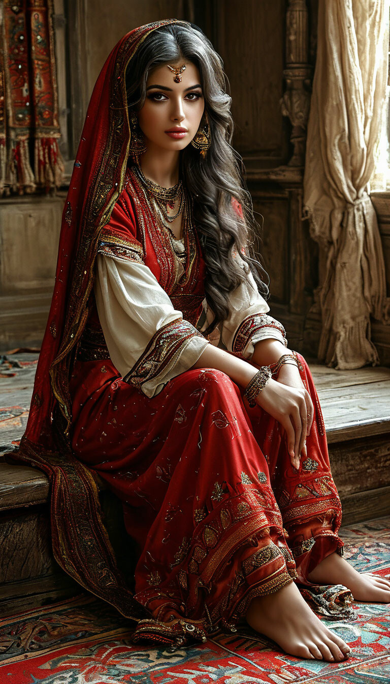 "Syrian princess in a harem, long bare feet" — image created in Shedevrum