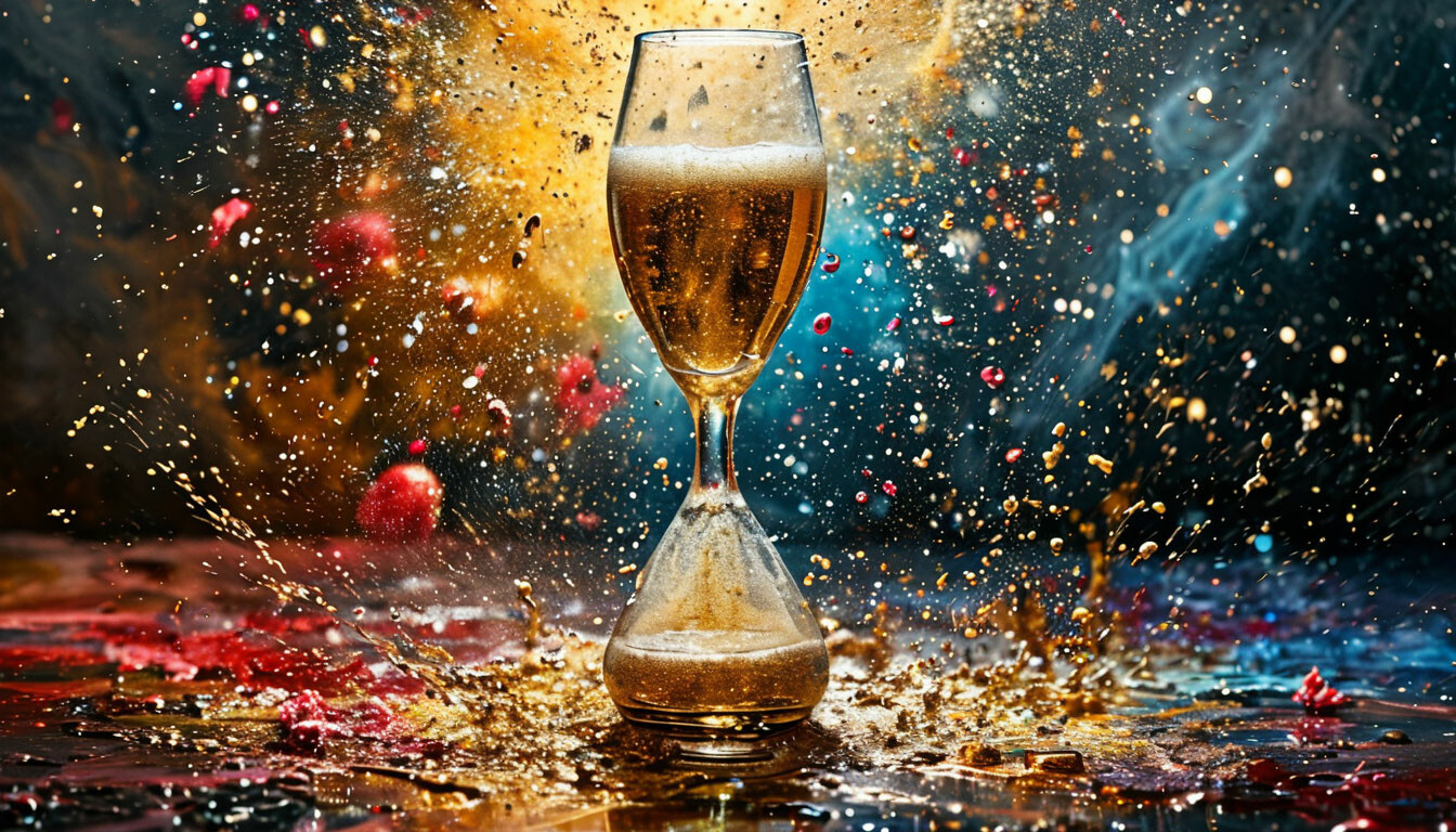 Create an hourglass Champagne spray explosion Vivid manapunk painting ...