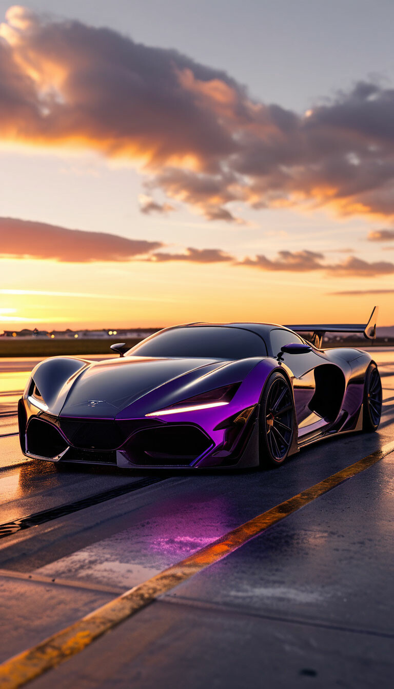 "A hyperbaloid concept car in a supremacist body kit stands at Sunset ...