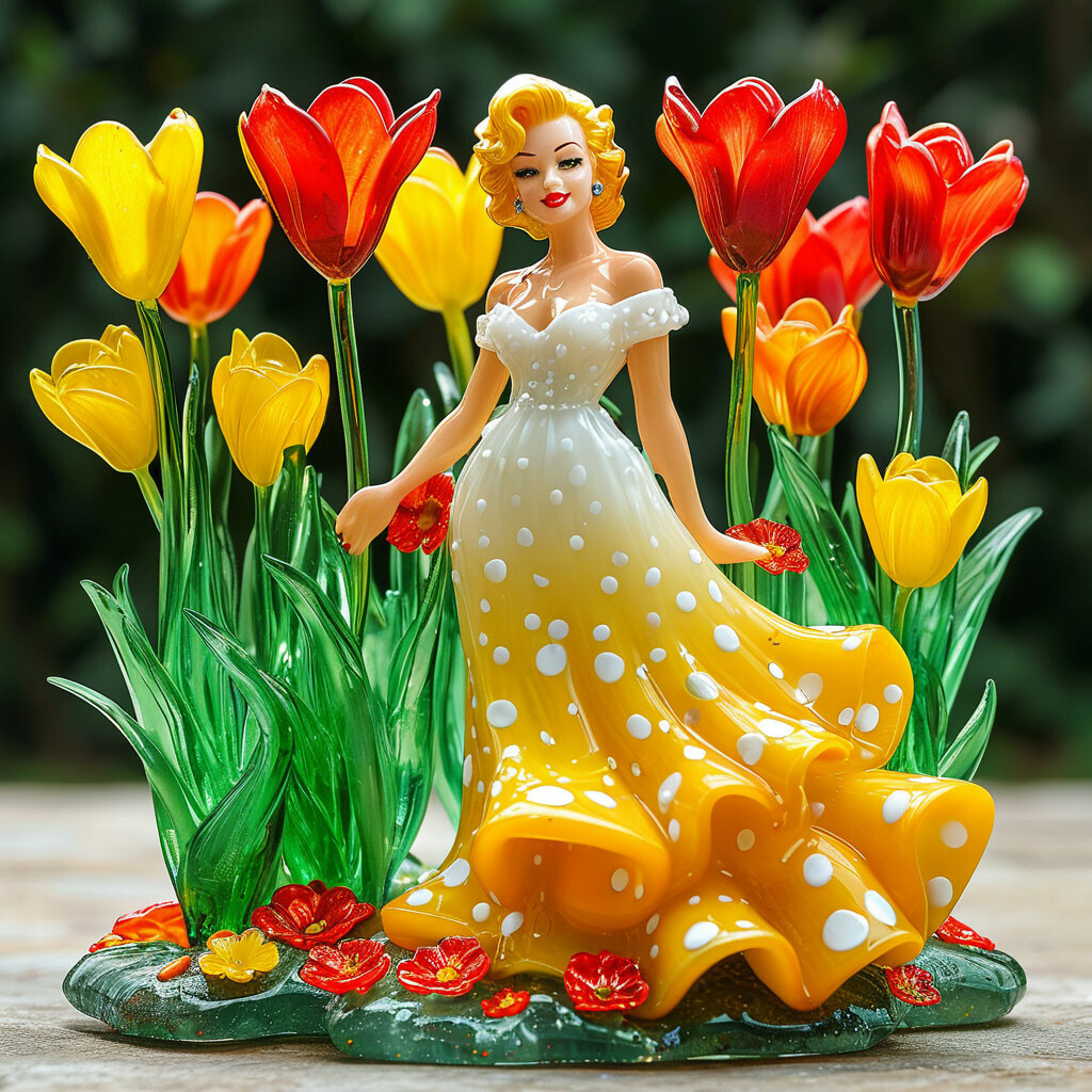 "3D, stylized, glass figurine of movie star Marilyn Monroe, yellow ...