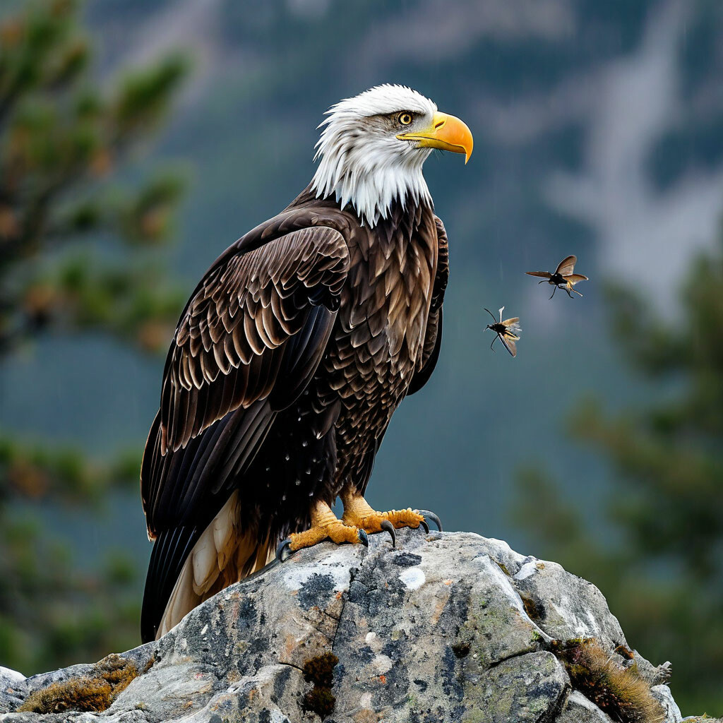 "Eagles don’t catch flies, a calm eagle sitting on a rock paying no ...