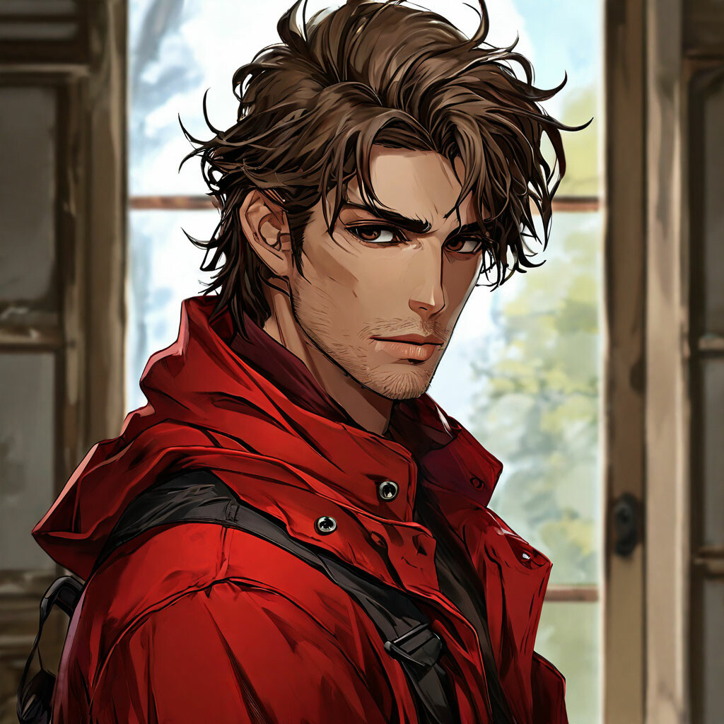 "And what? anime. the man is 20-40-45 years old. brown hair and black ...