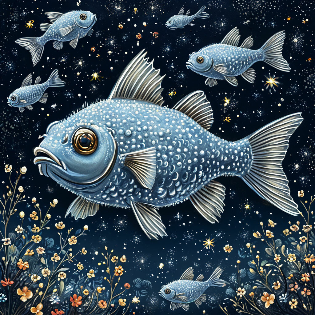 «Hundreds of small silver-glowing fluffy fabulous funny pot-bellied ...