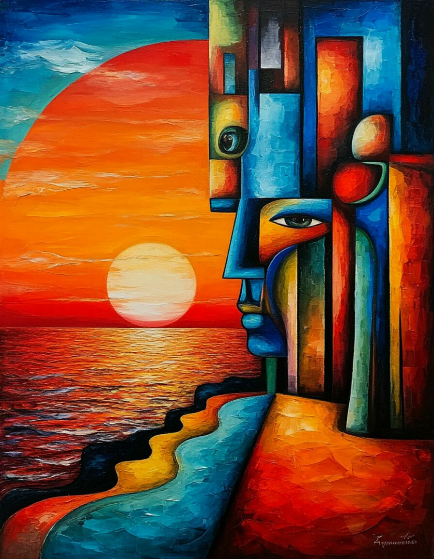"Sunset, surrealism, abstractionism" — image created in Shedevrum