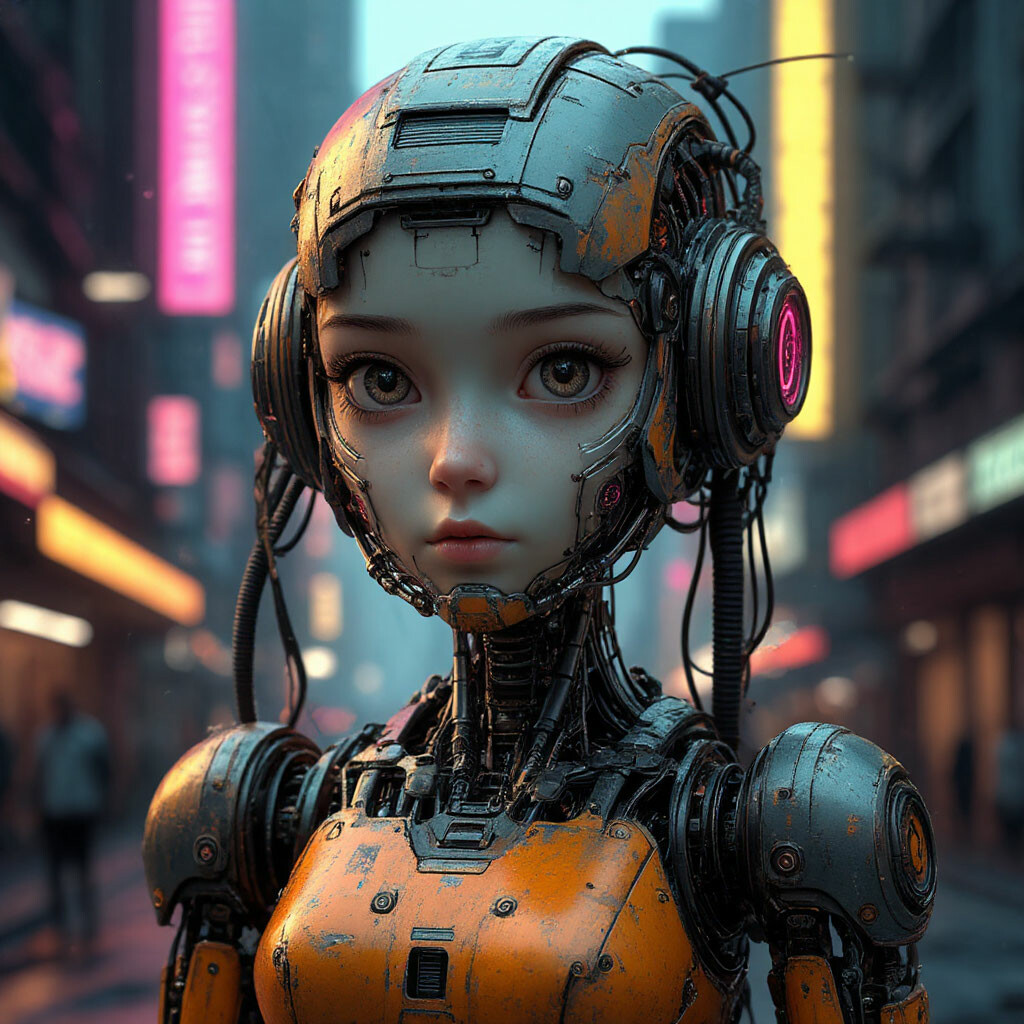 "A hardy robot girl" — image created in Shedevrum