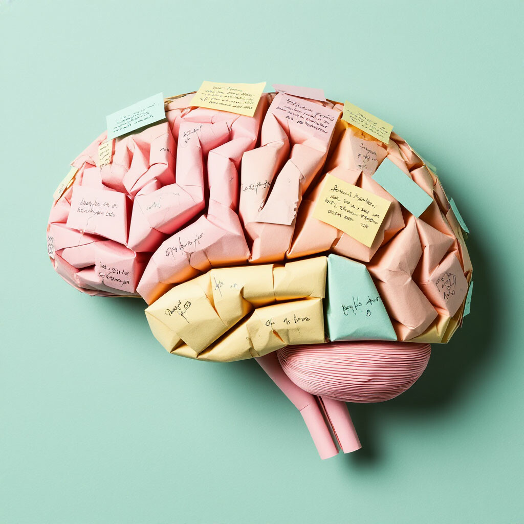 "Schematic brain assembled from folded paper stickers Paper texture ...