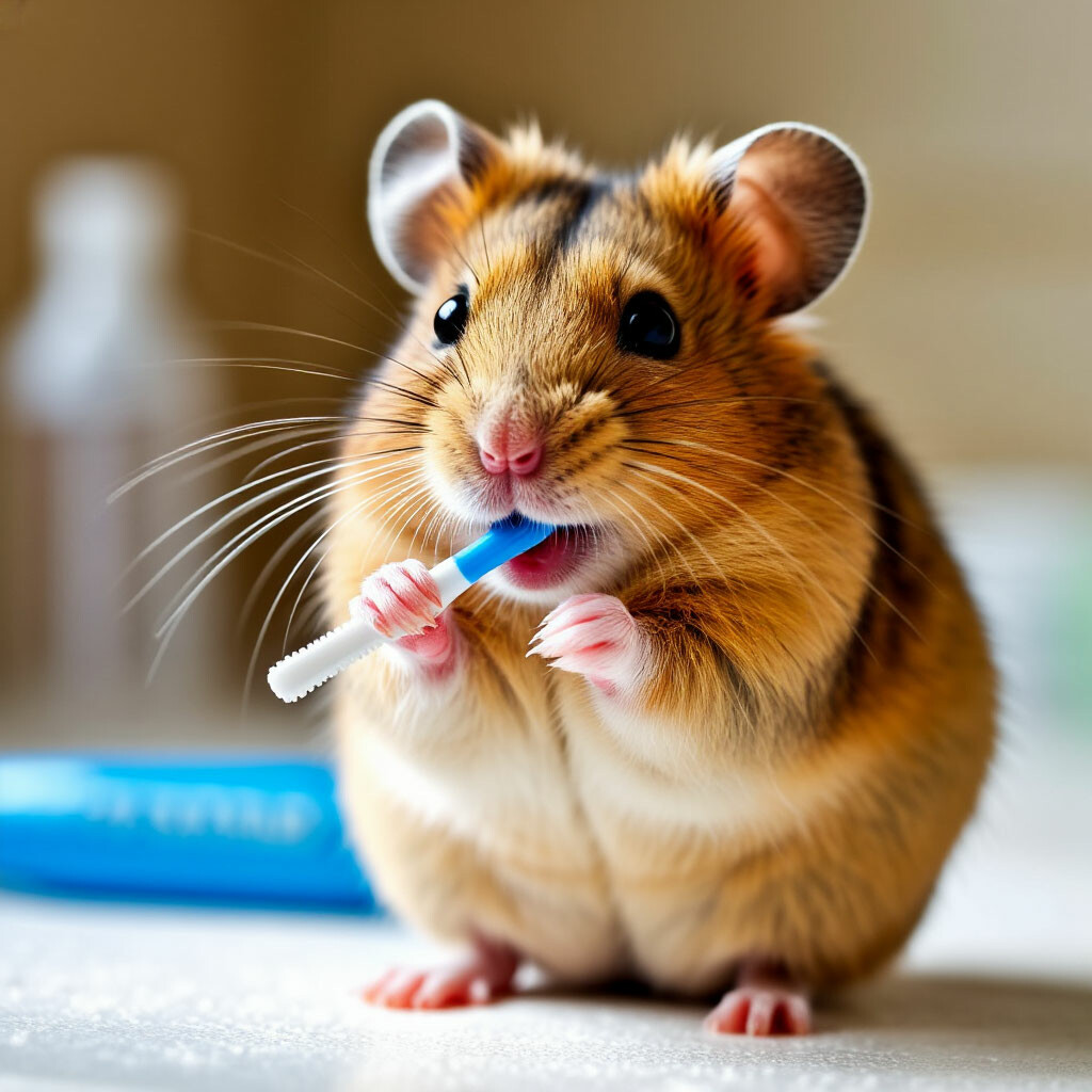 "A hamster brushes his teeth" — image created in Shedevrum