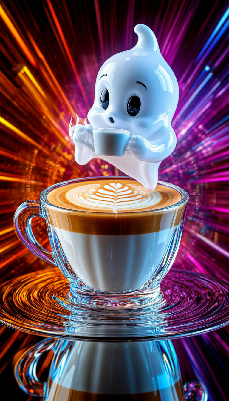 "Mirror background, murano glass statuette, ghost Casper drinking ...