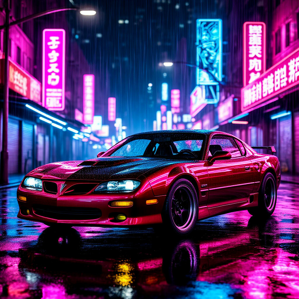 "Pontiac Firebird 1999 in cyberpunk style. Against the background of a ...